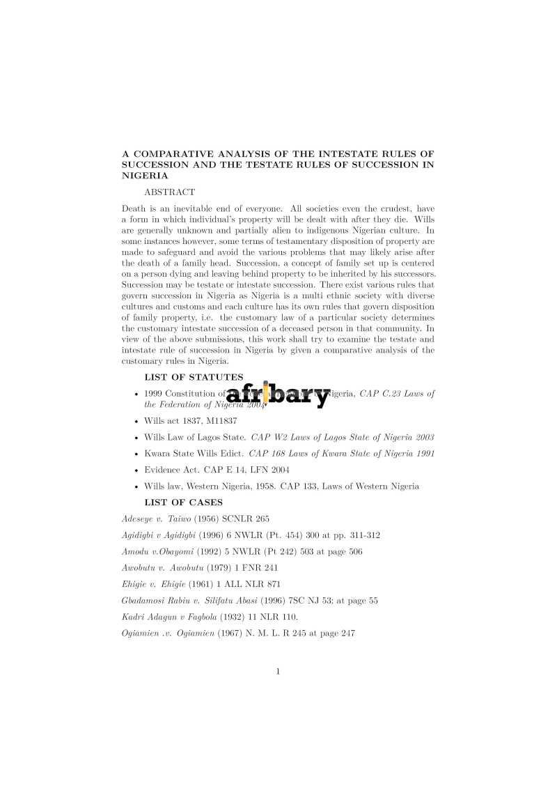 A Comparative Analysis of The Intestate Rules of Succession And The ... A Comparative Analysis of The Intestate Rules of Succession And The ...