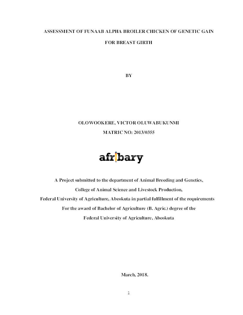 Assessment of Funaab Alpha Broiler Chicken of Genetic Gain For Breast ...