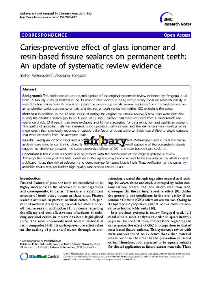 Caries Preventive Effect Of Glass Ionomer And Resin Based Fissure Sealants On Permanent Teeth