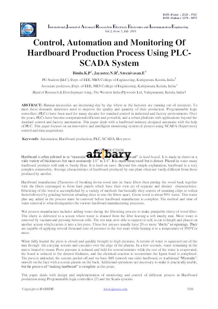 Control Automation And Monitoring Of Hardboard Production Process