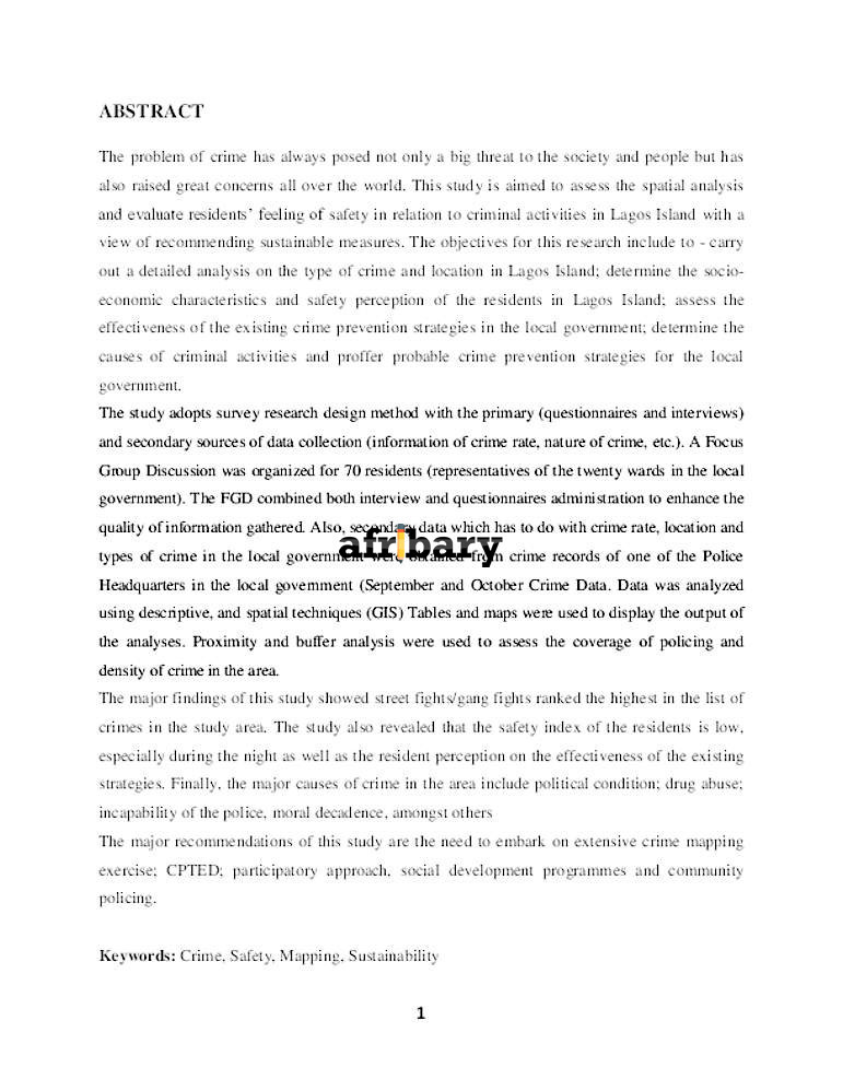 Crime Mapping and Residents Safety Survey in Lagos. Case of Lagos ...