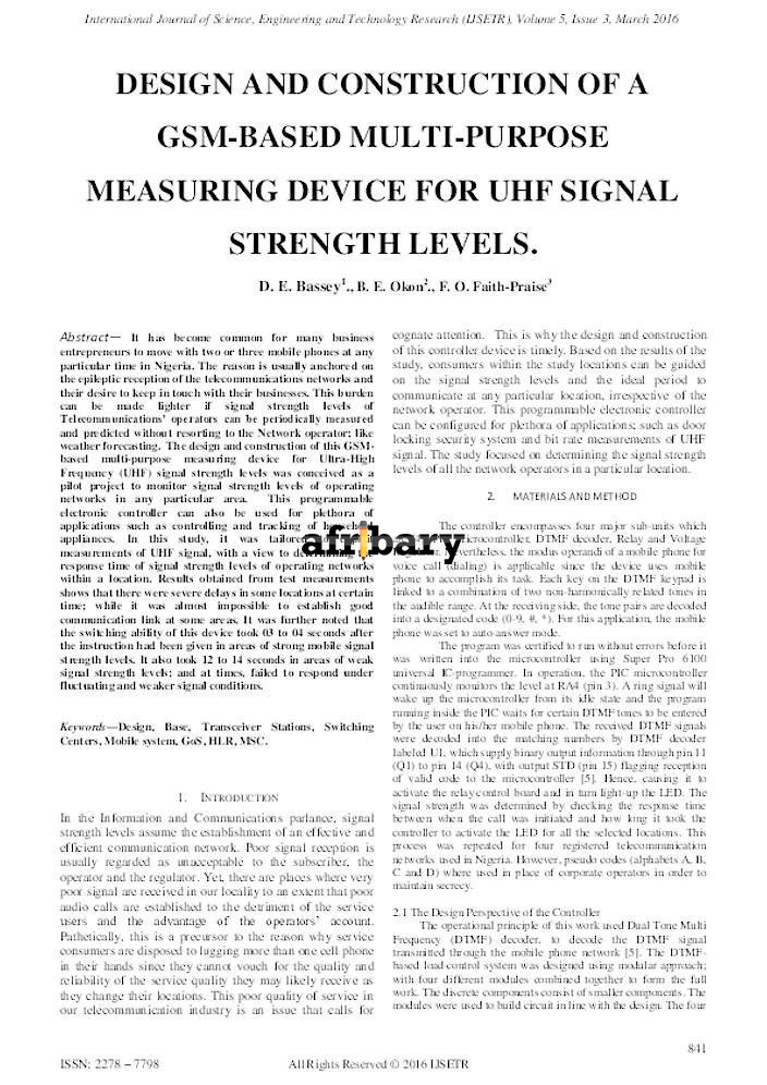 DESIGN AND CONSTRUCTION OF A GSM-BASED MULTI-PURPOSE MEASURING DEVICE ...
