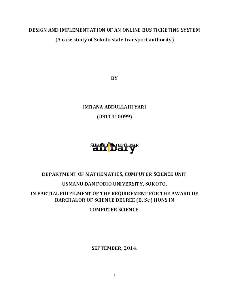 DESIGN AND IMPLEMENTATION OF AN ONLINE BUS TICKETING SYSTEM (A case ...