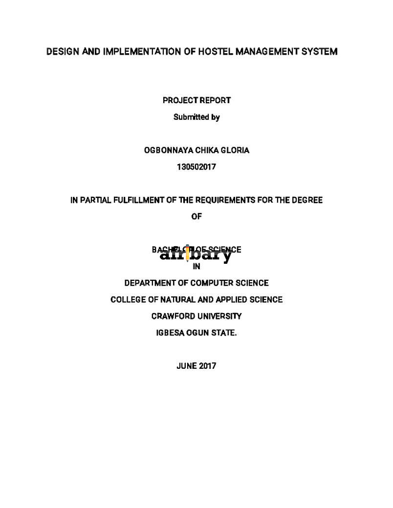 Design And Implementation Of Hostel Management System | Afribary