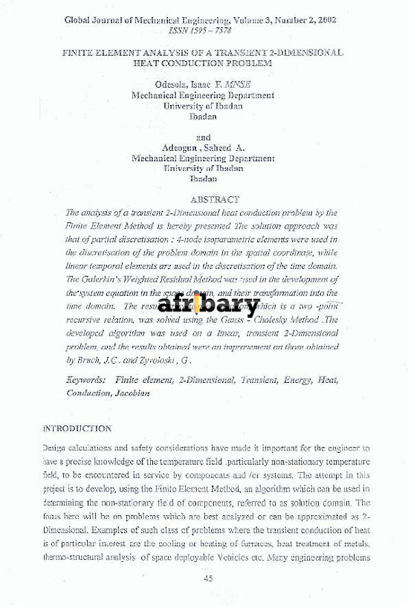 Finite Element Analysis Of A Transient 2 Dimensional Heat Conduction Problem Afribary