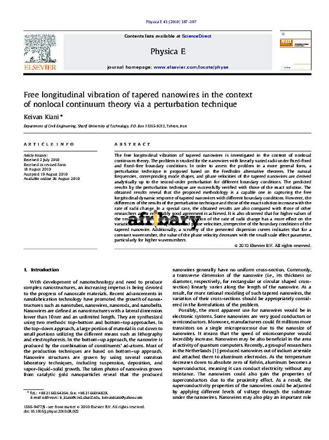 Free Longitudinal Vibration Of Tapered Nanowires In The Context Of Nonlocal Continuum Theory Via
