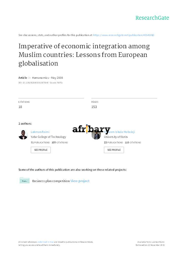 Imperative of Economic Integration Among Muslim Countries: Lessons From ...