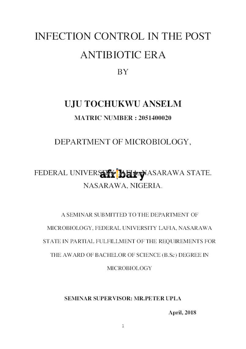 Infectious Control in the Post Antibiotic Era | Afribary