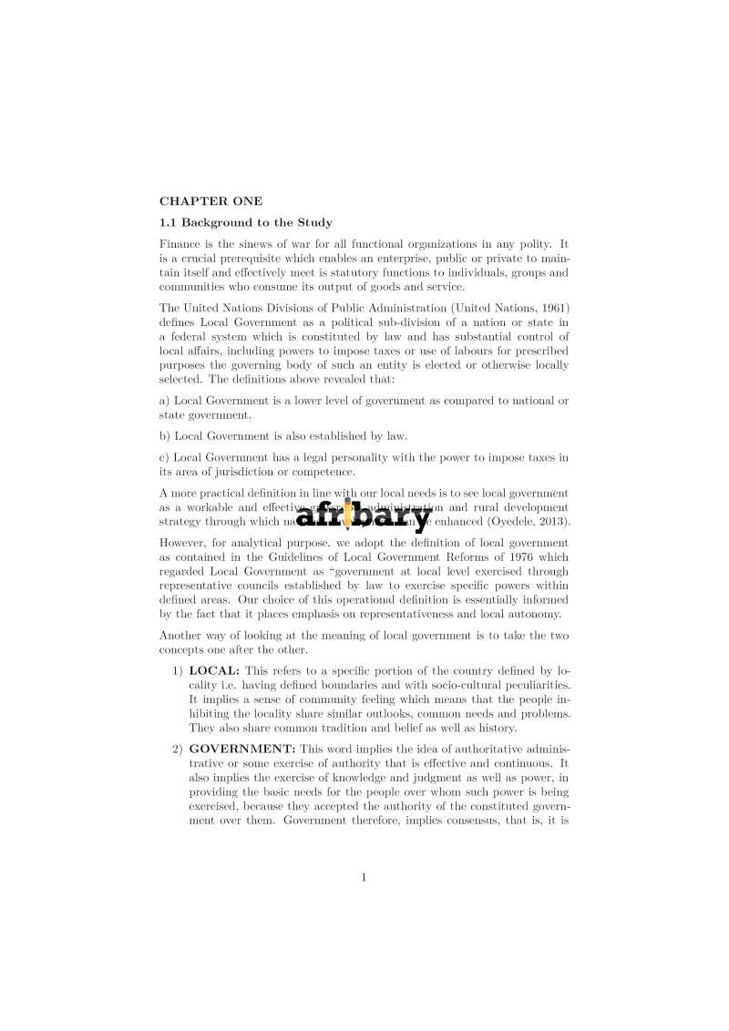 LOCAL GOVERNMENT FINANCE IN NIGERIA: A CASE STUDY OF ILORIN EAST LOCAL ...