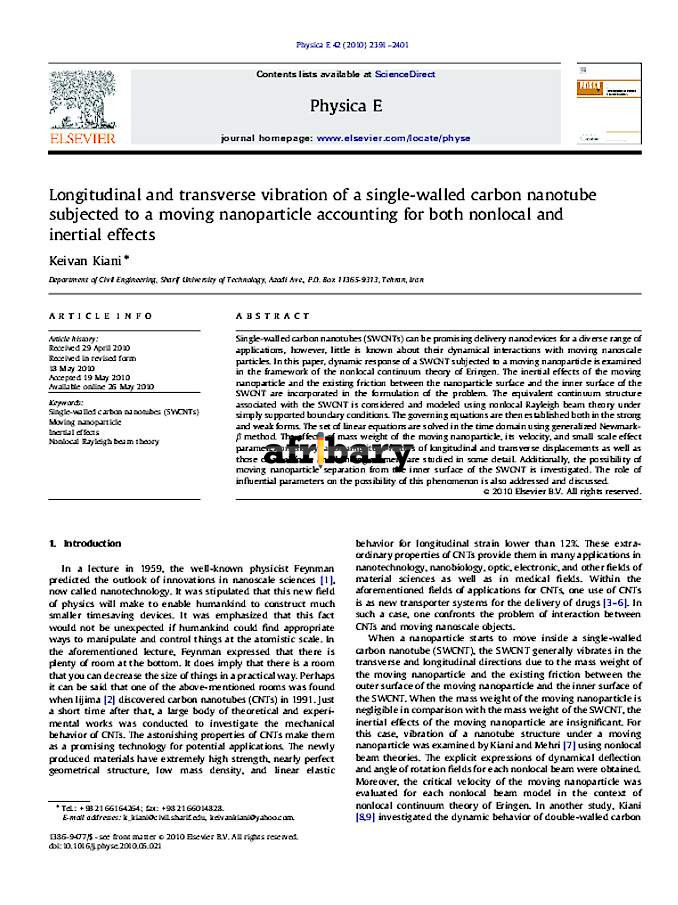 Longitudinal And Transverse Vibration Of A Single Walled Carbon Nanotube Subjected To A Moving