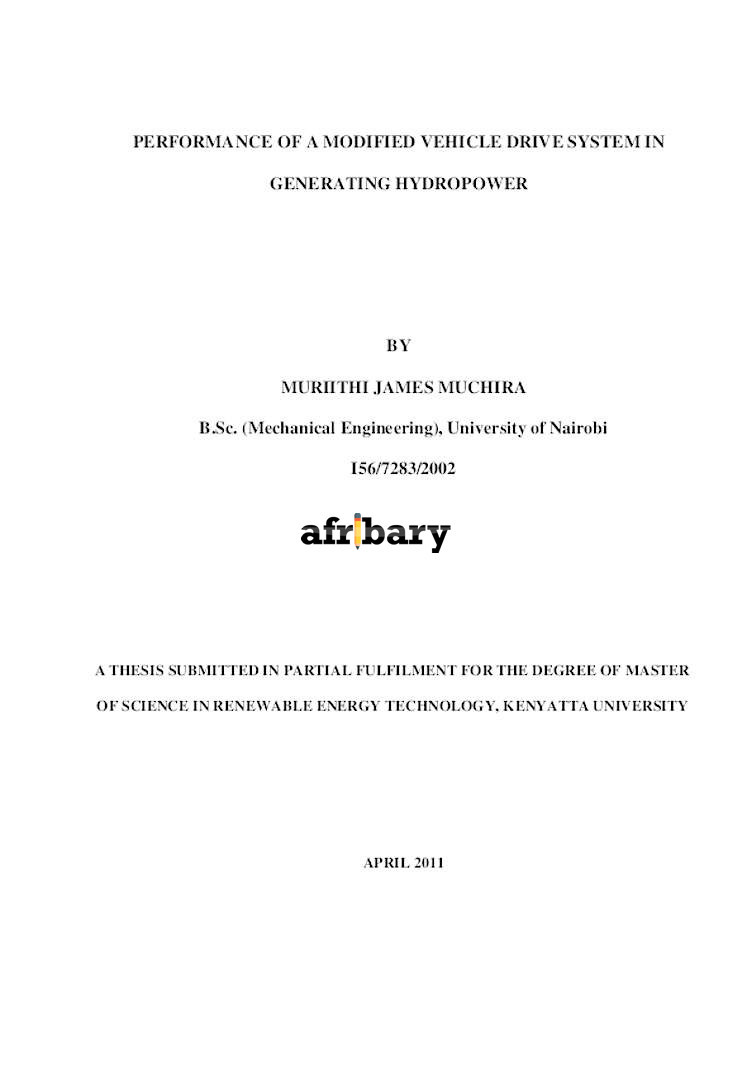 Performance Of A Modified Vehicle Drive System In Generating Hydropower