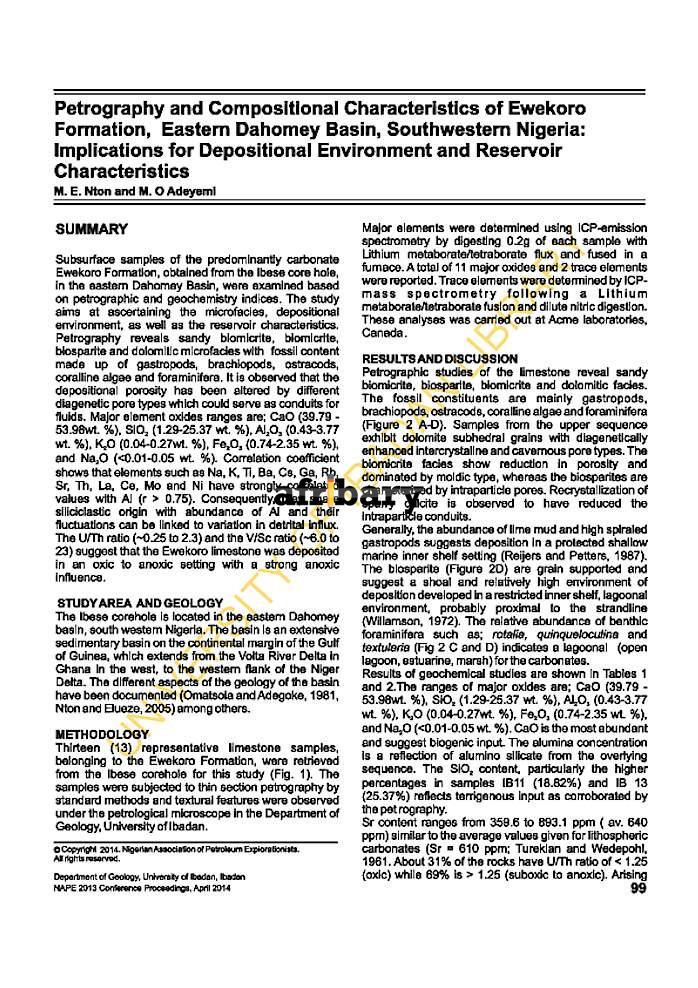 Petrography and compositional characteristics of Ewekoro Formation ...
