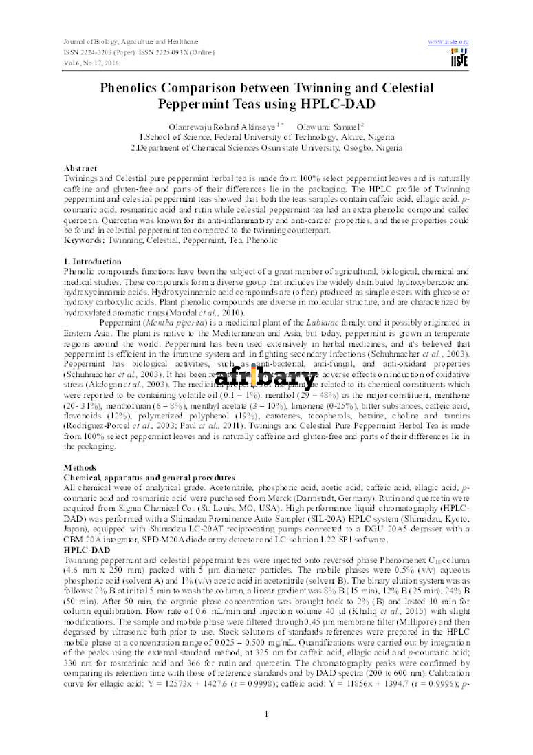 Phenolics Comparison between Twinning and Celestial Peppermint Teas ...