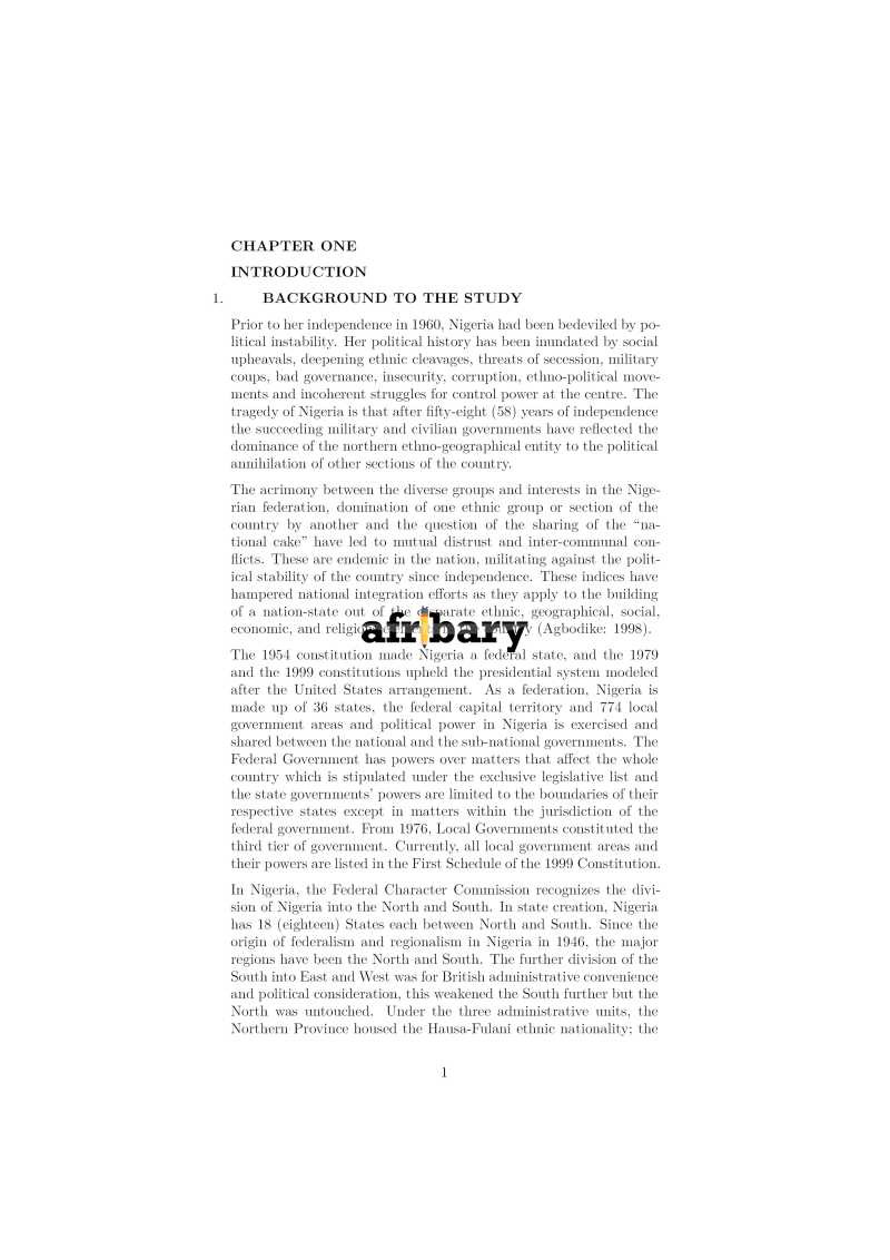 POWER SHARING AND POLITICAL INSTABILITY IN NIGERIA | Afribary