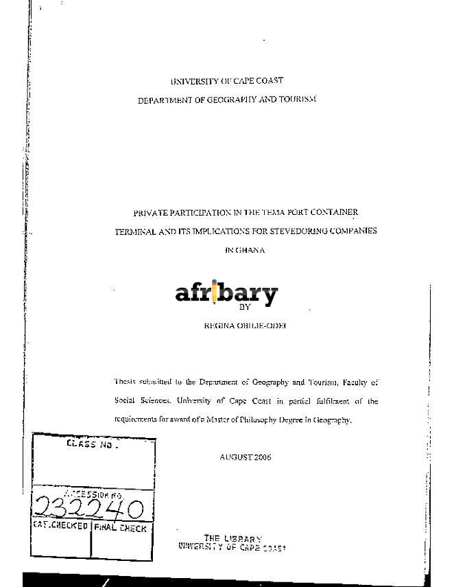 PRIVATE PARTICIPATION IN THE TEMA PORT CONTAINER TERMINAL AND ITS ...