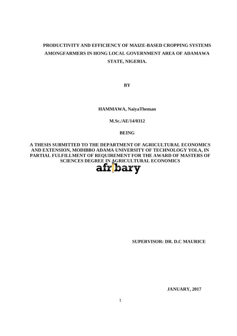 PRODUCTIVITY AND EFFICIENCY OF MAIZE-BASED CROPPING SYSTEMS AMONG ...