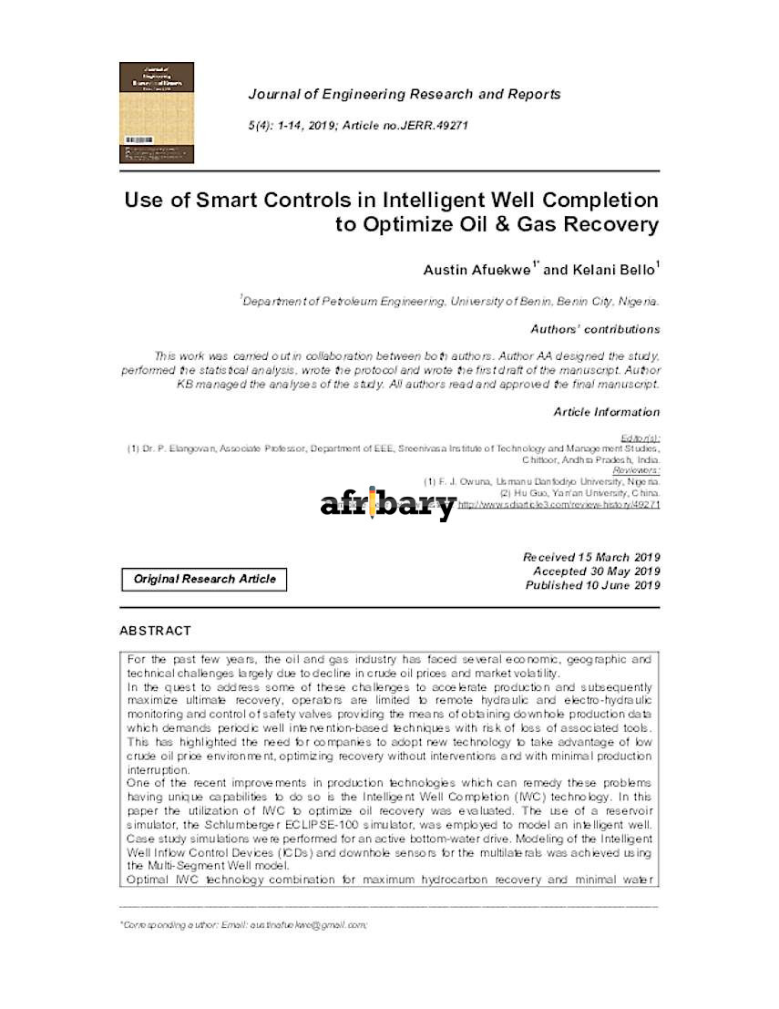 Use of Smart Controls in Intelligent Well Completion to Optimize Oil ...