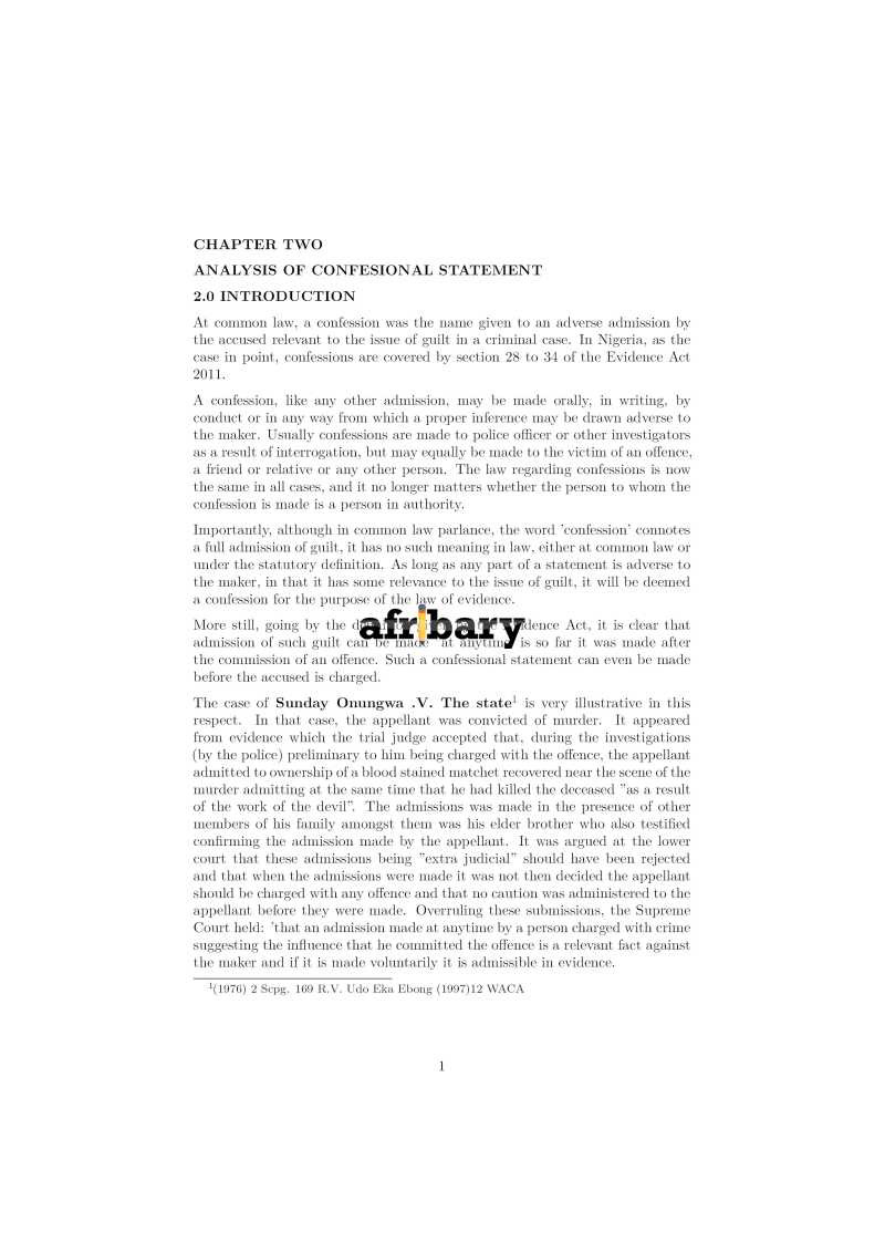 Utility of Confessional Statement in Criminal Trials | Afribary