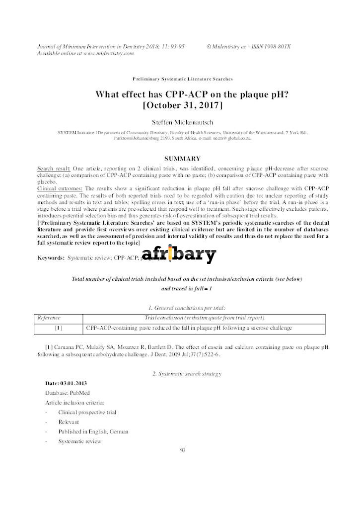 What Effect Has Cpp Acp On The Plaque Ph [october 31 2017] Afribary